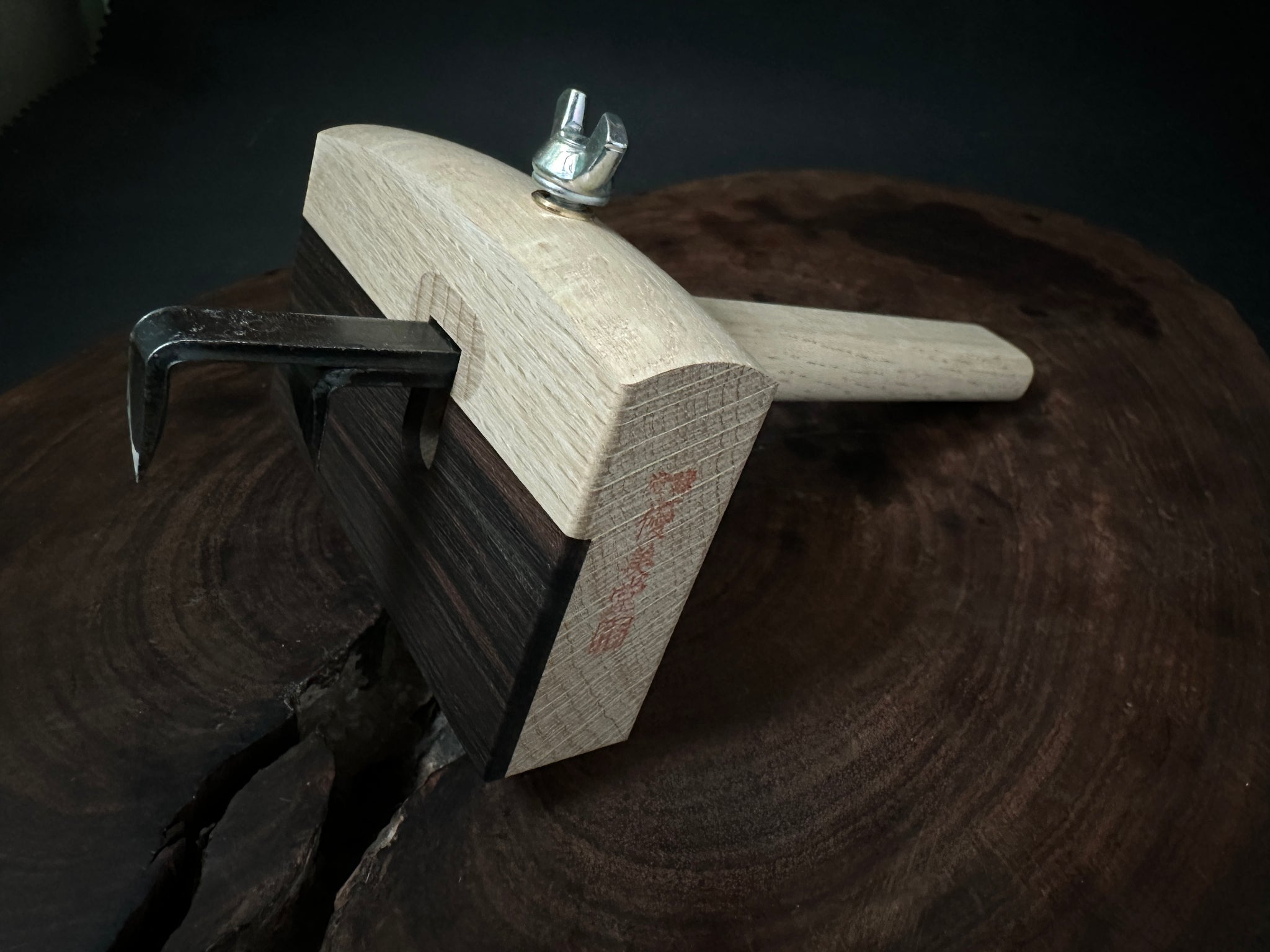 Yubido Ebony Paste Marking gauge wide body with two scribing rods 優美堂