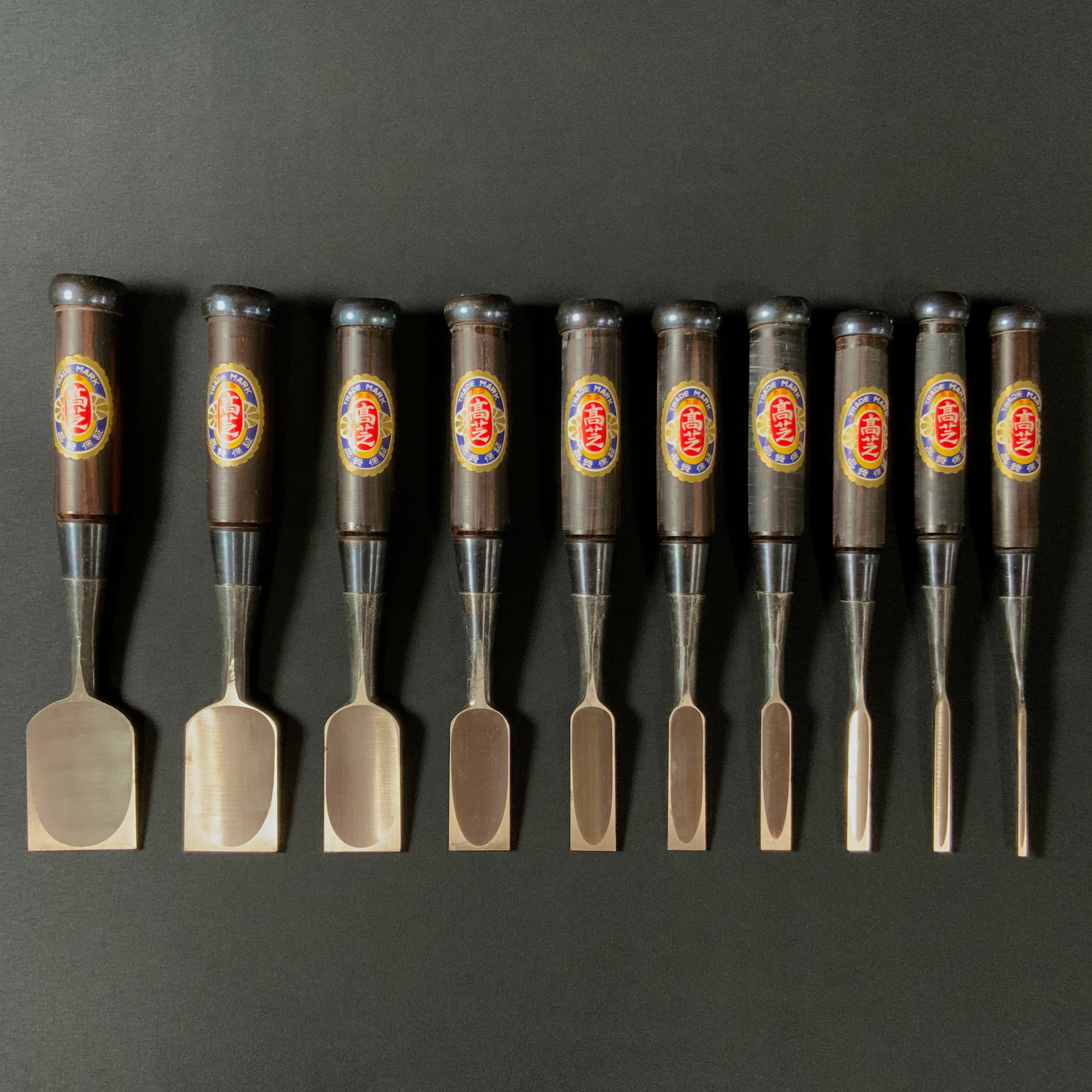 Takashiba Bench chisels set Blue Steel(Oirenomi) with wooden box 高芝 追入組 ...