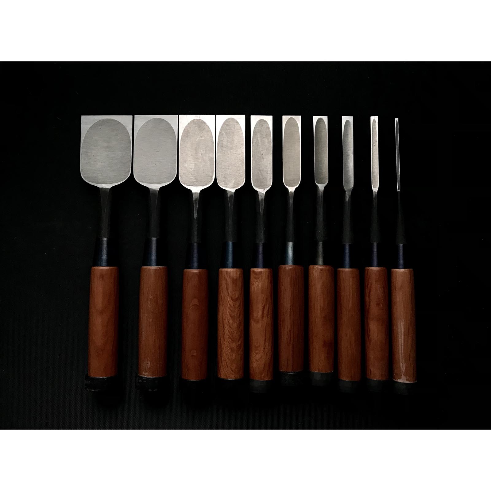 Tasai Bench chisels set with blue steel Oirenomi 田斎作 黒仕上 追入組鑿