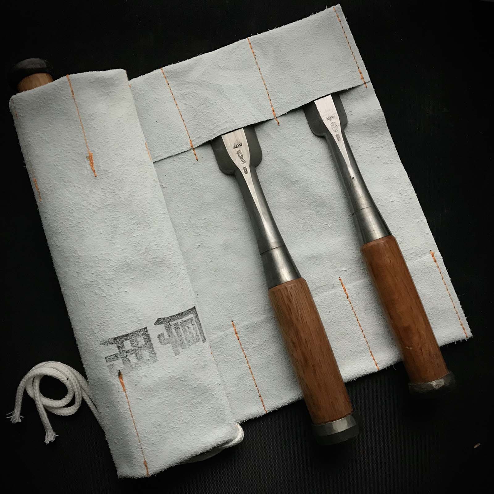 Chisel Leather Roll Bag For Timber chisels ( calfskin ) 鑿巻き 厚鑿用 革製